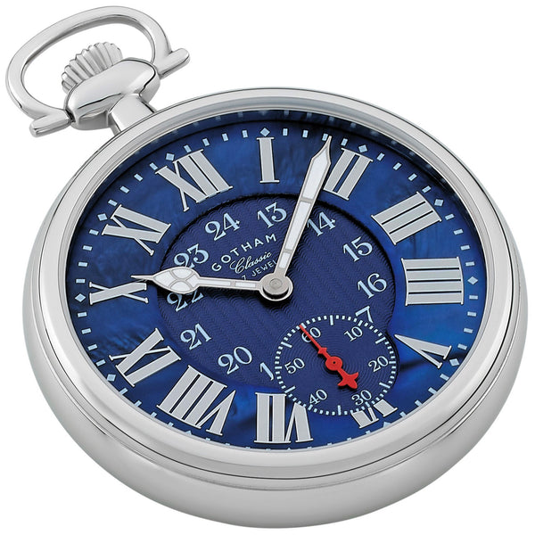 Gotham Classic Series Stainless Steel Open Face 17 Jewel Mechanical Ha ...